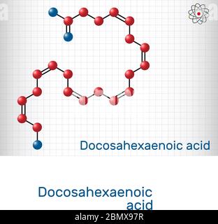 Docosahexaenoic acid (DHA, cervonic acid) molecule. Polyunsaturated ...