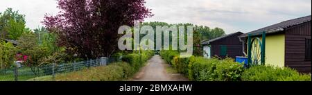 Traditional German garden allotment with a small bungalow and organic ...