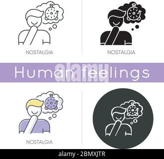 Human feeling nostalgia line black icon. Face of a young girl depicting ...