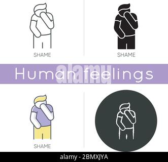 Shame black glyph icon. Human feeling embarrassed. Social emotion of ...