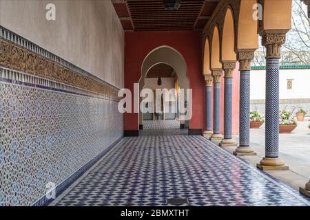 arabic arcade colonnade portico with wooden ceiling with ornaments ...
