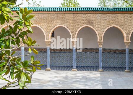 arabic arcade colonnade portico with wooden ceiling with ornaments ...