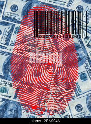 Composition of biometric fingerprint with online security padlock icons ...