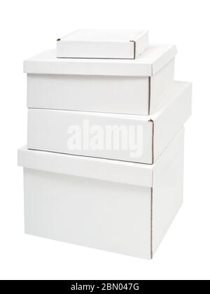 Cardboard boxes of various sizes isolated on white background Stock ...