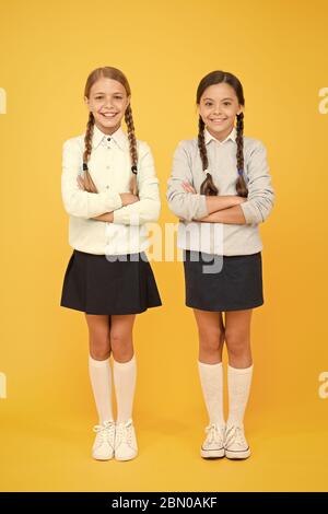 Friendship goals. Cute school girls with books. First day at school ...