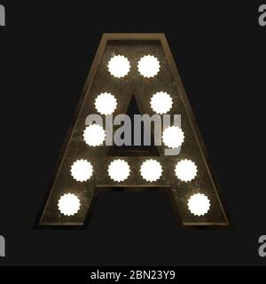 Metal letter L with small lamps on a dark background, 3d rendering ...