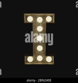 Metal letter Q with small lamps on a dark background, 3d rendering ...