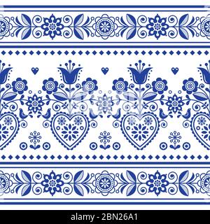 Swedish floral retro pattern - long traditional folk art design Tulips ...