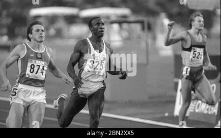British 100m sprinter Linford Christie competing at the Securicor Games ...