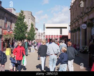 1997, people shopping in a busy Harrogate town centre, North Yorkshire ...