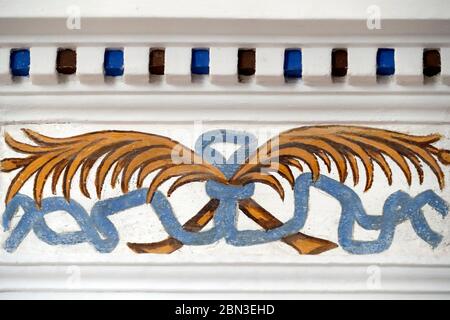 The baroque catholic chapel of the Chattrix. Wall painting. IHS or JHS ...
