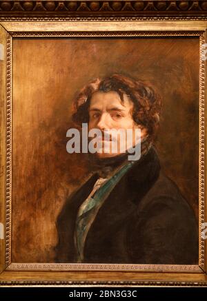 France: 'Self-Portrait in a Green Vest'. Ink on canvas painting by ...