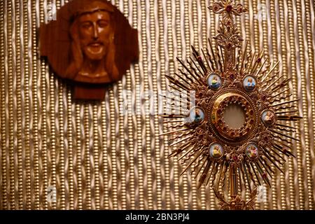 Monstrance with Jesus Christ in the Blessed Sacrament displayed for ...