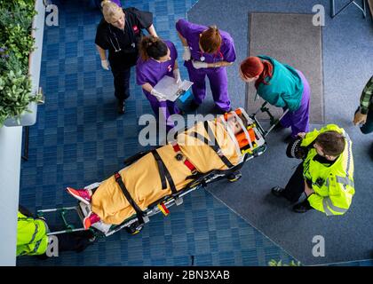Training exercise for major emergency. NHS ambulance paramedics using ...