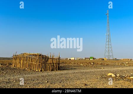 Traditional hut of Afar nomads in the desert, Danakil Valley, Afar ...