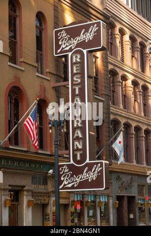 Neon sign outside the historic Berghoff, a German restaurant on West ...