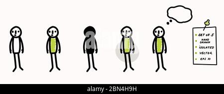 Hand drawn stick figure pondering pose. Concept of lecture, explanation ...
