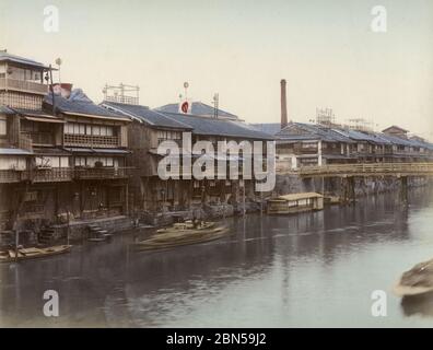 Waterfront view, Dotonbori, Osaka, Japan. Vintage 19th century ...