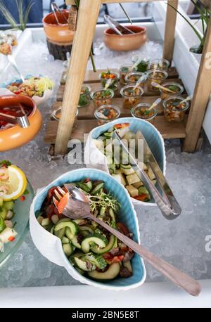 Luxury catering by the pool, food bloggers event, banquet, wedding ...