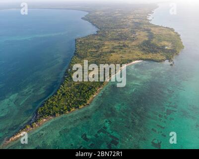 Aerial view at Ras Kigomasha peninsula. The northern edge of Pemba ...