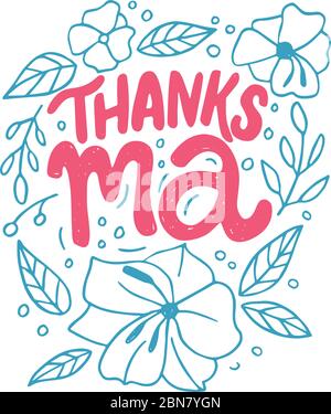 Vector illustration lettering thank you mom with pattern pink wreath ...