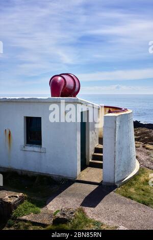 Foghorn and building from Langness lighthouse at Dreswick Point, Isle ...