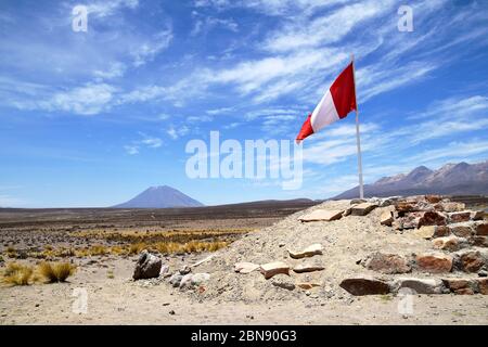 beautiful peruvian flag waving in the blue sky Stock Photo - Alamy