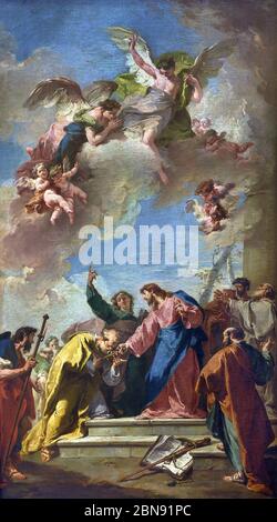 Jesus giving keys to St. Peter, painting in Palma Cathedral, Palma ...