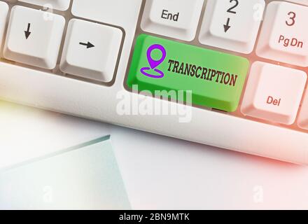 Text sign showing Transcription. Business photo text Written or printed ...