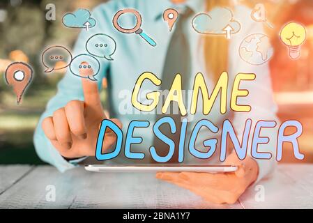 Text sign showing Game Designer. Business photo showcasing Campaigner Pixel Scripting ...