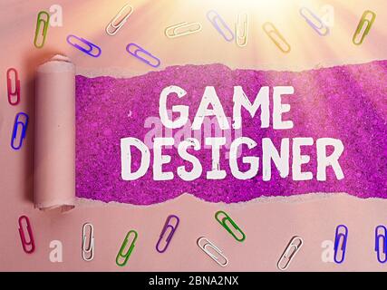 Text sign showing Game Designer. Business photo showcasing Campaigner Pixel Scripting ...