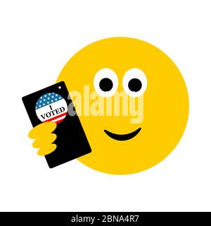 Go Vote Emoji with phone and I Voted pin, USA elections, young ...