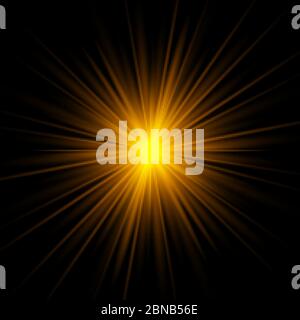 Realistic sun rays. Yellow sun ray glow abstract shine light effect ...