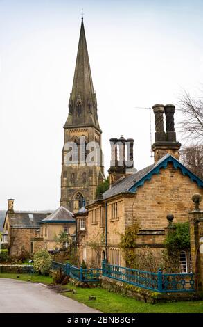 UK, England, Derbyshire, Edensor, mid-victorian hillside house above St ...