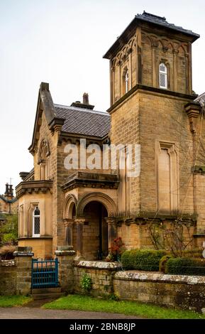 UK, England, Derbyshire, Edensor, Norman Villa, St Peter’s Churchyard ...