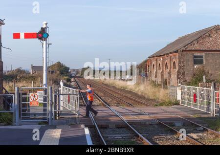 Network Rail signaller / Signal man at Bootle on the Cumbrian coast ...
