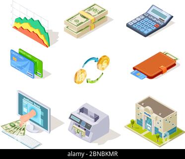 Bitcoin chart icons set. Isometric set of bitcoin chart vector icons ...