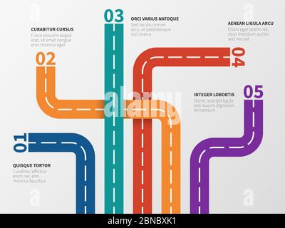 Road infographic. Option diagram, process chart with city street tracks ...
