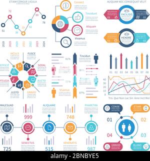 Colored and isolated graphs flat icons set different types of charts ...