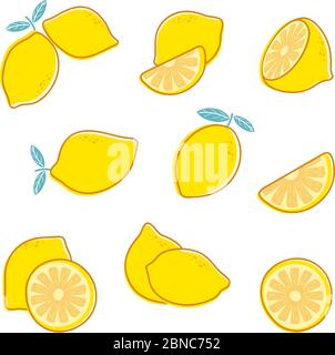 lemon fruit citrus slice fresh vector seamless pattern Stock Vector ...