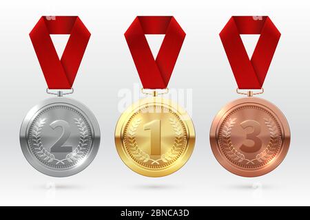 Vector illustration, Set of championship medals, gold, silver and ...