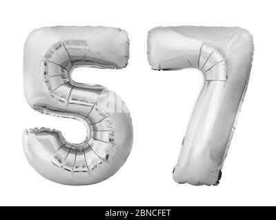 Number 57 fifty seven made of golden inflatable balloons isolated on ...