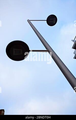 LED street lighting pole. Modern street lights on blue sky background ...