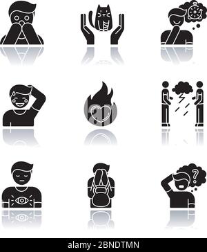 Human emotion black glyph icons set on white space. Remorse for ...