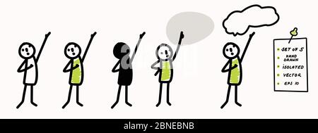 Hand drawn stick figure pondering pose. Concept of lecture, explanation ...