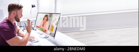 Work From Home Video Conferencing Call. Computer Conference Meeting ...