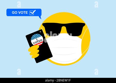 Go Vote Emoji with phone and I Voted pin, USA elections, young ...