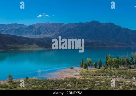 Embalse Potrerillos, Mendoza, Argentina. Water reservoir and mountains ...