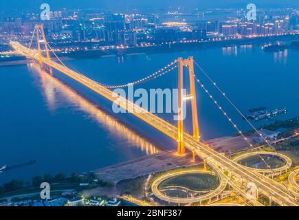 Aerial view of Yangsigang Yangtze River Bridge in Wuhan city, south ...