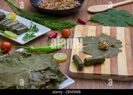 Ingredients of Mahshi or Mahshy - Egyptian traditional cuisine - Grape ...